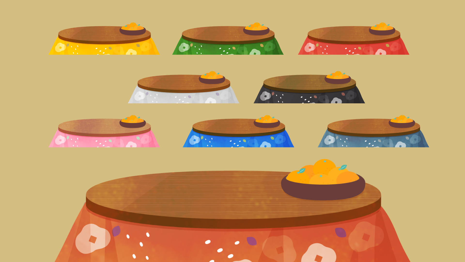 丸いこたつのイラスト素材(9種) | OKUMONO